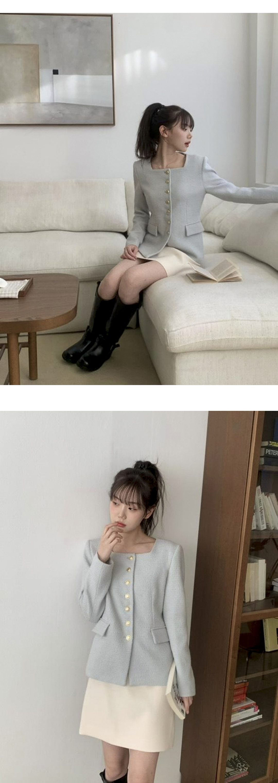 Square neck wool tweed jacket (Mint Sky) - 감도 깊은 취향 셀렉트샵 29CM